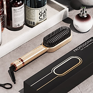 FURIDEN Straightening Brush, Hot Brush Hair Straightener, Double Ionic Hair Straightener Brush, Hair Straightener Brush for Black Women, Cepillo Alisador de Cabello 11.2 Inch