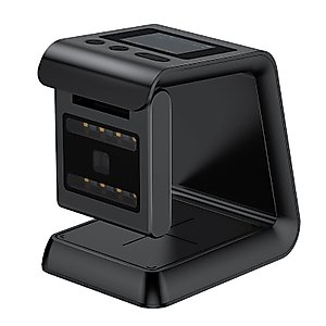Alacrity 2D QR Wireless Hands-Free Omnidirectional Desktop Barcode Scanner, with Screen Display and Large Capacity Batteries, Compatible with Bluetooth & 2.4GHz Wireless, for Airport, Supermarket
