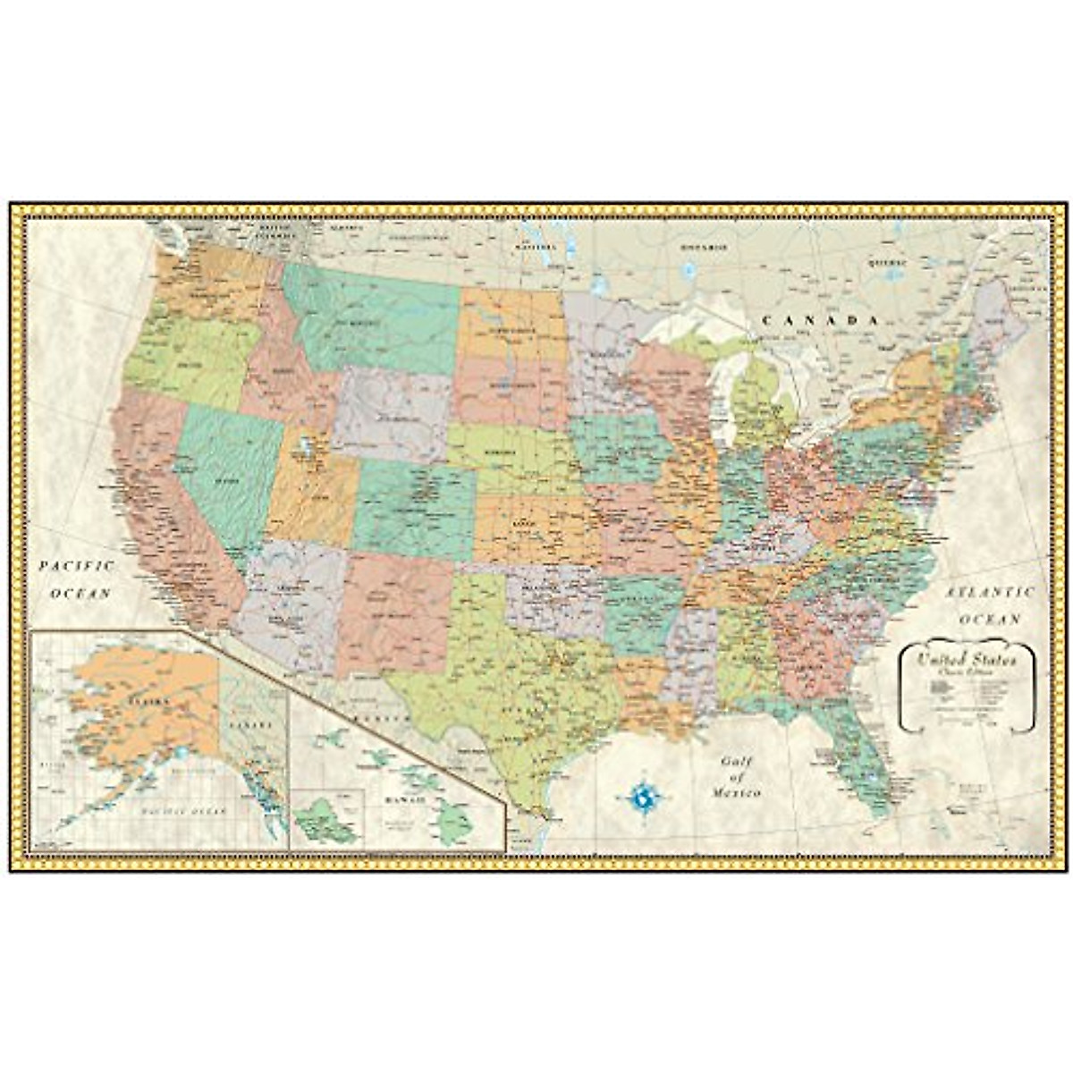 RMC 32" x 50" Classic United States USA and World Wall Map Set (Classic Edition)