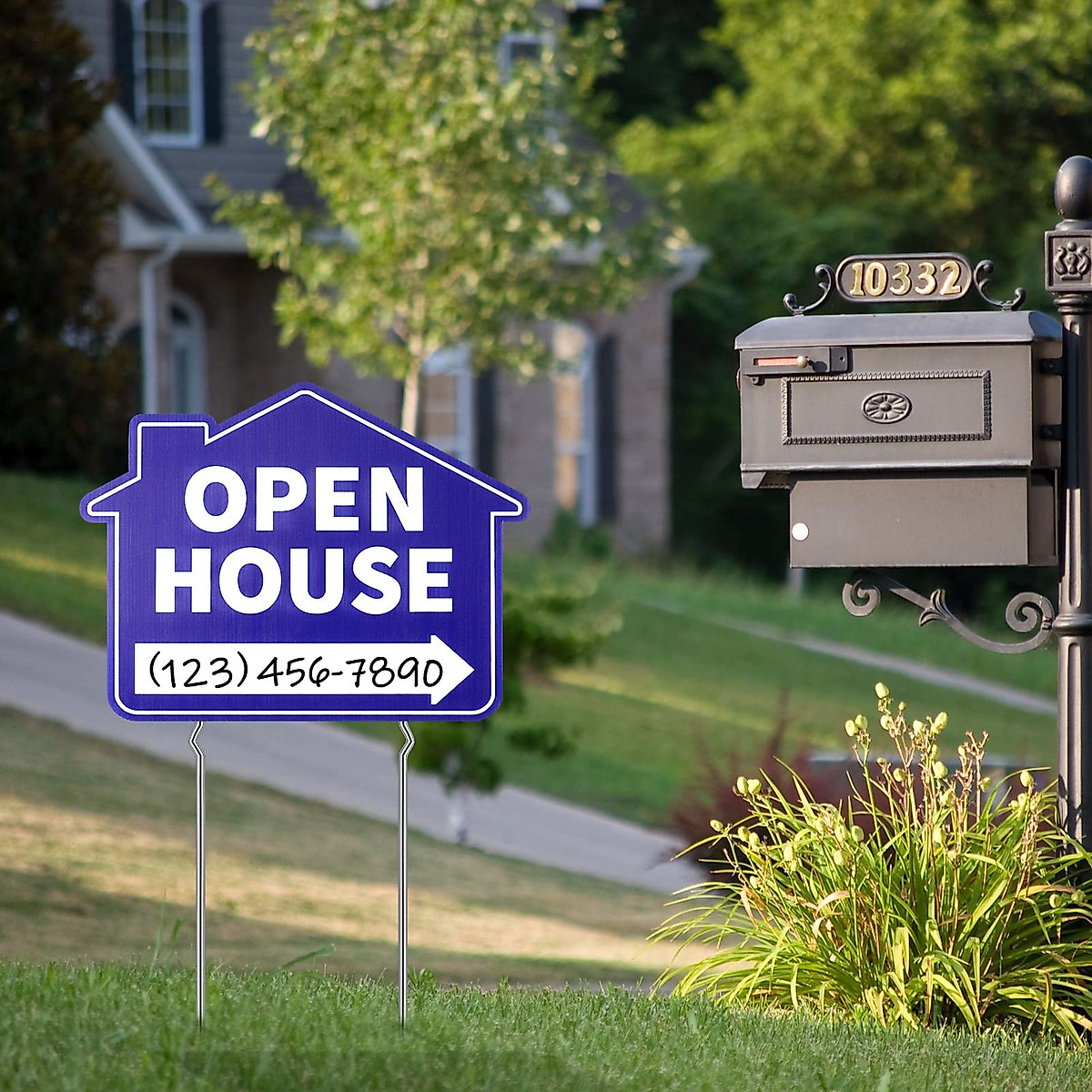 5 Pcs Open House Signs for Real Estate with Stakes 12 x 16 Inches Large Open House Sign Double Sided Estate Sale Signs with Directional Arrows Real Estate Agent Supplies (Blue)