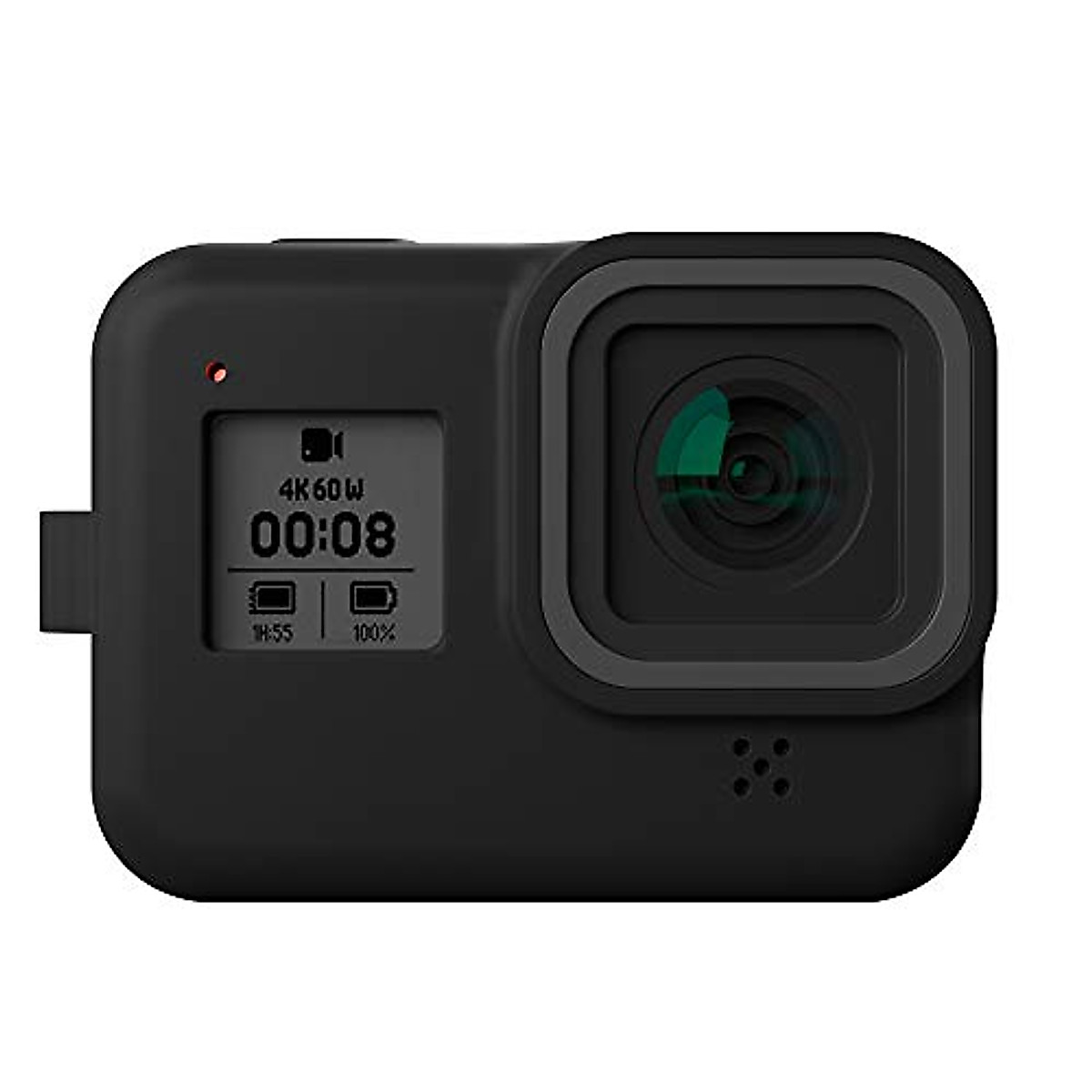 LARRITS Protective Silicone Sleeve Case + Silicone Lanyard + Glass Screen and Lens Protector for GoPro Hero 8 Black (Black)