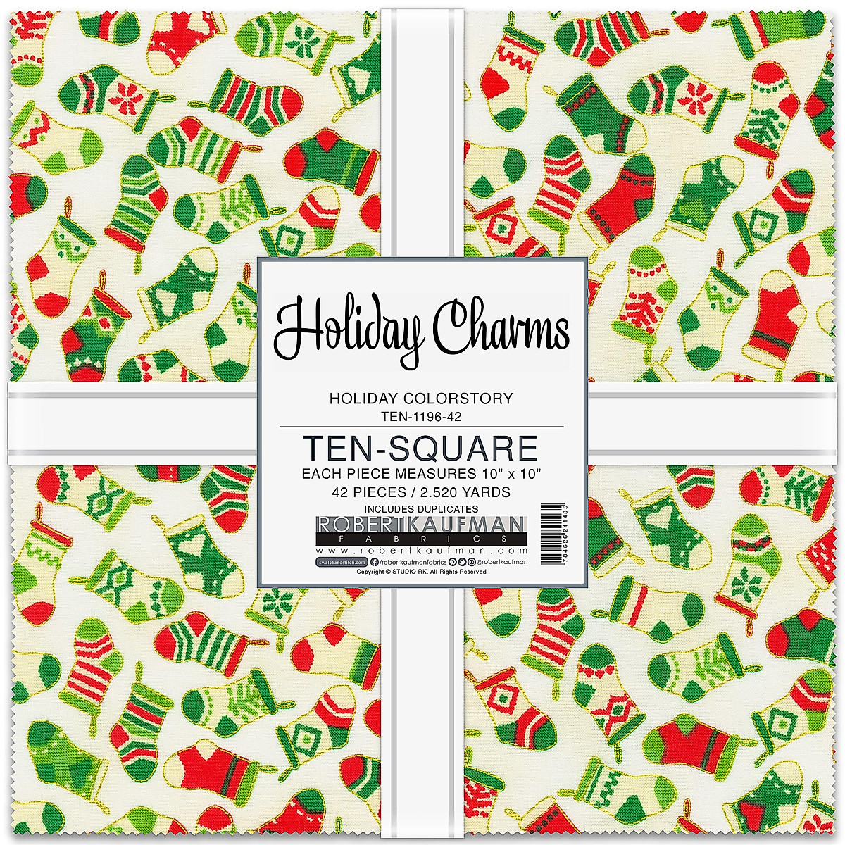 Holiday Charms Holiday Ten Square 42 10-inch Squares Layer Cake Robert Kaufman Fabrics TEN-1196-42