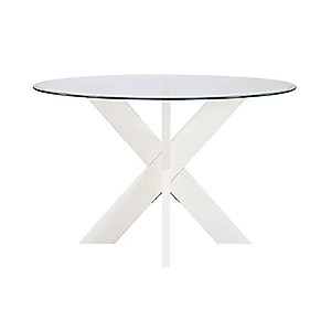 Powell White Wood Glass Top Parnell X Base Dining Table