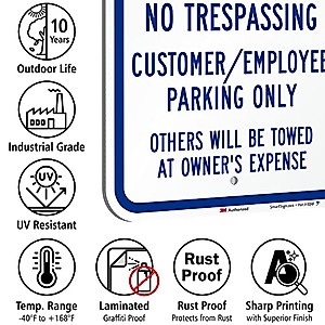 SmartSign 18 x 12 inch “Notice - Private Property No Trespassing, Customer/Employee Parking Only” Metal Sign, 63 mil Aluminum, 3M Laminated Engineer Grade Reflective Material, Blue and White