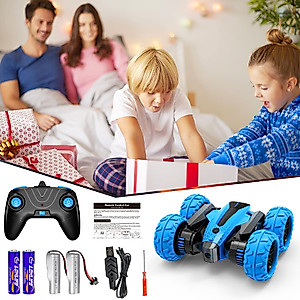 SUPIREO RC Cars, 2.4GHz Fast Stunt RC Car, 4WD Double Sided 360° Rotating RC Trucks with Headlights, High Speed Off Road Stunt Truck, Cool Spray Patterns, Remote Control Cars Toy for Boys Girls