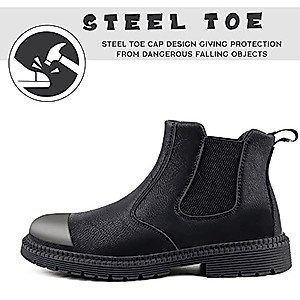 CJSPORX Zapatos Para Hombre de Trabajo Anti-Skid Safety Shoes Leather Waterproof Work Shoes black size 7