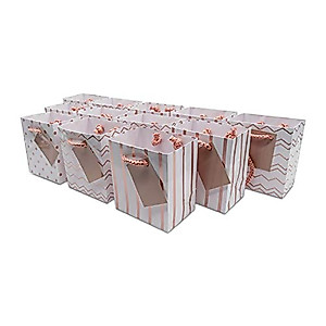 Rose Gold Gift Bags - 12 Pack Mini Metallic Paper Gift Bags with Handles, Chevron, Polka Dot & Stripe, Extra Small Gift Wrap Euro Totes for Birthday Parties, Weddings, Holidays Bulk - 4x4.5x2.75