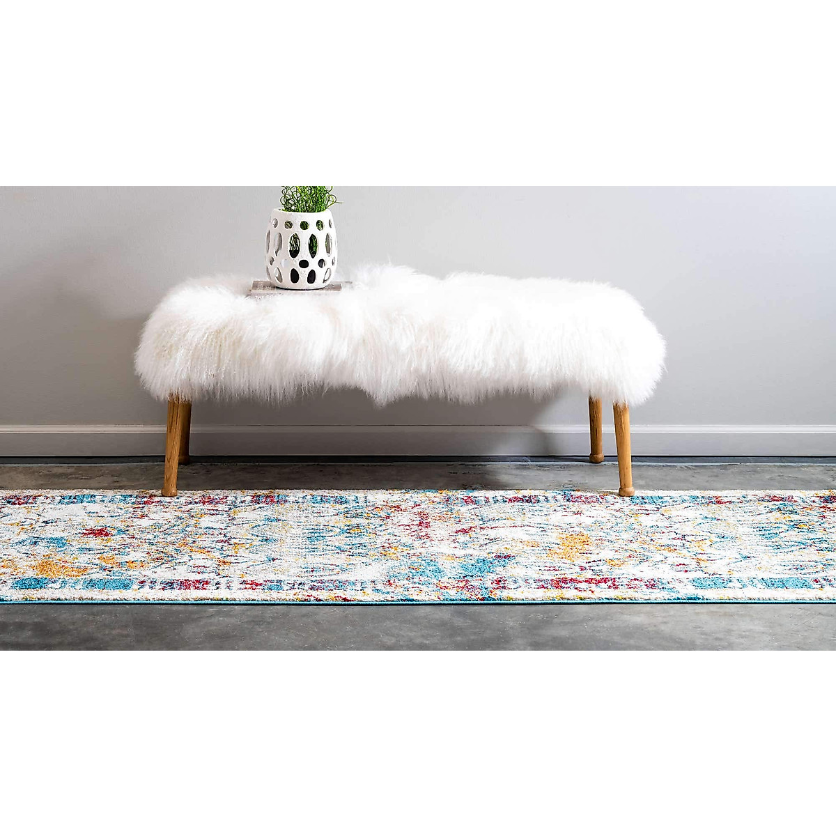 Unique Loom Rosso Collection Vintage, Traditional, Distressed, Bohemian, Botanical, Southwestern Area Rug, 2' 7" x 10' 0", Multi/Blue