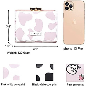 Sunwel Fashion Girls Cute Cow Print Kiss Lock Coin Pouch Tri-folded Wallet Small Wallet Cash Pocket Card Holder ID Window Purse for Women