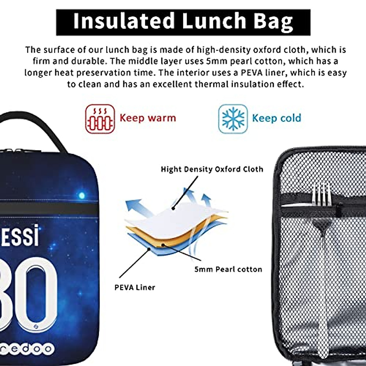Lionel Paris Psg #30 Messi 2021 Meal Bag Insulated Lunch Bag Waterproof Reusable Lunch Box Ice Packs For Lunch Bags