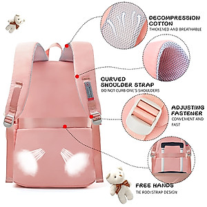 MOUTCLMB Kids backpack,Girls Backpack,Big-capacity School Backpacks 18.1*11.8*7.87in for Girls,School bags for Elementary Middle School High School,Send cute pendant（pink）