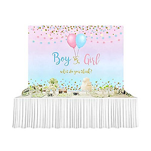 Boy or Girl Gender Reveal Backdrop Blue Pink Dots Balloon Photography Background 7x5ft Vinyl Gender Reveal Baby Shower Party Banner Backdrops W-1860