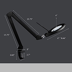 Neatfi Elite XL HD Bifocals Super LED Magnifying Lamp with Clamp, Glass Lens, 6500K, Glare-Free, Nonpolar Dimming (6 Inch Lens, Black)