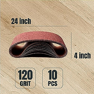 POWERTEC 110010 4 x 24 Inch Sanding Belts 120 Grit Aluminum Oxide Belt Sander Sanding Belt Sandpaper For Oscillating Belt and Spindle Sander – Pack of 10