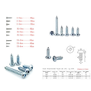 LBY 900pcs M2.3 M2.6 M3 Pan Head Self-Tapping Sheetmetal Screw Assortment Kit, Carbon Steel, Zinc-Plated