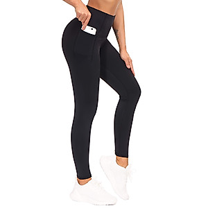THE GYM PEOPLE Tummy Control Workout Leggings with Pockets High Waist Athletic Yoga Pants for Women Running, Fitness (Black-1, Medium)
