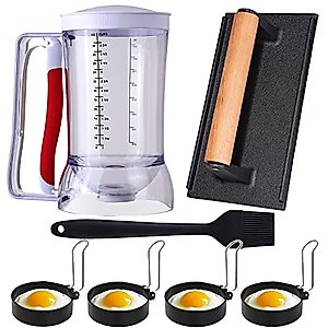 7 Piece Griddle Breakfast Kit for Blackstone, Griddle Accessories Set - Included Pancake Batter Dispenser, Bacon Press, Egg Rings, Basting Brush