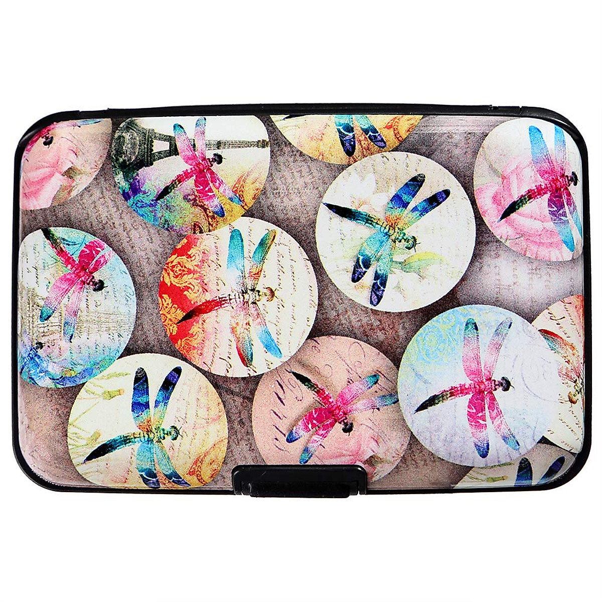 VICHLINE RFID Credit Card Holder Blocking Wallet for Women Men Mini Metal Slim Hard Aluminum Business Card Case (Watercolor Dragonfly)