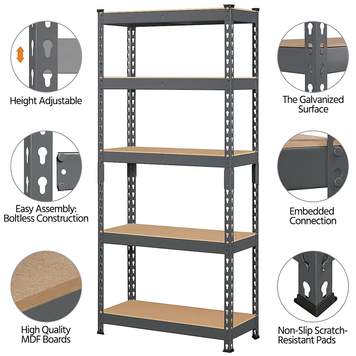 Topeakmart 5-Tier Utility Shelves, Metal Storage Shelves, Adjustable Shelving Units, Boltless Assembly, Garage Shelves Shed Shelving for Warehouse Garage Shed Basement- Dark Gray, 27.5 x 12x 60 Inch
