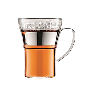 Bodum ASSAM Coffee Glass Set (Metal Handle, Dishwasher Safe, 0.35 L/12 oz) - Pack of 2, Shiny