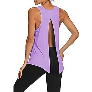 Bestisun Women's Athletic Yoga Shirt, Sleeveless Gym & Dance Top, Light Purple M