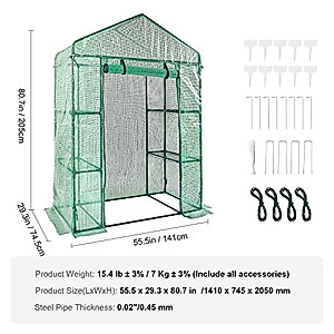VEVOR Walk-in Green House, 55.5 x 29.3 x 80.7 inch, Portable Greenhouse with Shelves, High Strength PE Cover with Roll-up Zipper Door and Steel Frame, Set Up in Minutes, for Planting and Storage