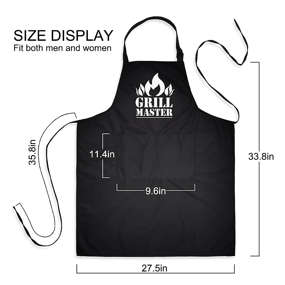 DYJYBMY Grill Masters Funny BBQ Apron for Men Women, Black Adjustable Waterproof Cooking Grilling Apron Gift for Dad Mom Husband Wife, Gifts for Birthday, Christmas, Thanksgiving