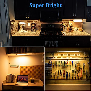 WOBANE Under Cabinet Lighting, Plug in LED Light Bar with ETL Adapter, Hand Wave Activated, 12” Cabinet Light Kit for Kitchen,Shelf,Bookcase,Display,Counter, 2700K Warm White,Dimmable,1 Panel