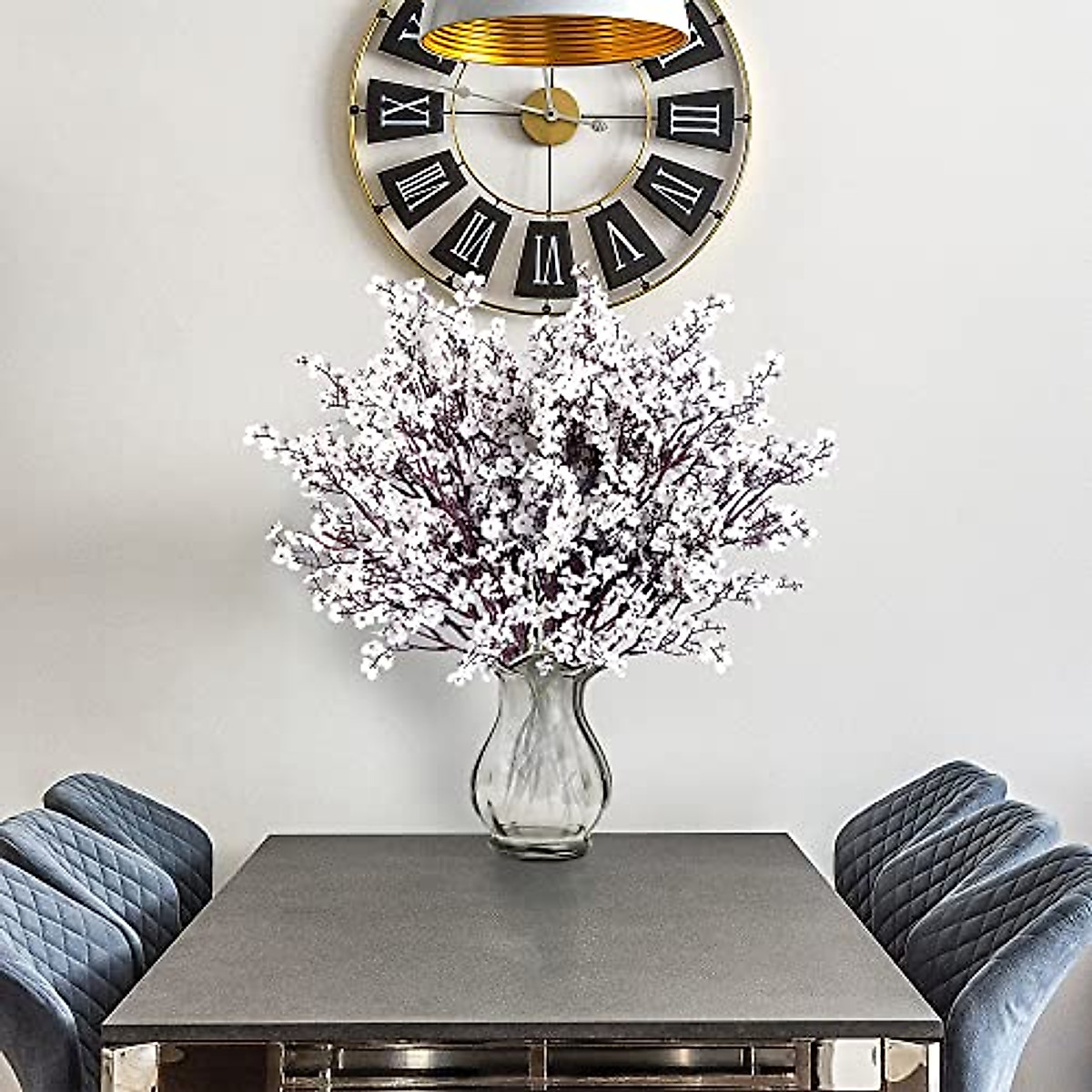 Sggvecsy 15 Pcs Babys Breath Artificial Flowers Gypsophila Bouquets Bulk Real Touch Fake Silk Flowers for Home Wedding DIY Floral Arrangement Kitchen Table Centerpiece Festival Decoration (White)