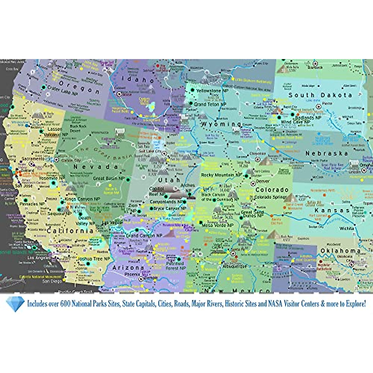 National Parks Map Poster Slate Edition (24W x 16H inches)