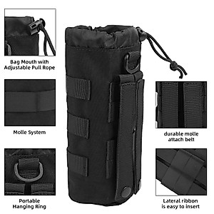 LOOGU Sports Water Bottle Pouch Bag, Molle Water Bottle Holder with Drawstring Open Top & Mesh Bottom, Travel Mesh Water Bottle Bag Tactical Hydration Carrier