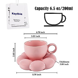 Koythin Ceramic Coffee Mug with Saucer Set, Creative Cute Cup with Sunflower Coaster for Office and Home, Dishwasher and Microwave Safe, 6.5 oz/200 ml for Tea Latte Milk (Peach Pink)