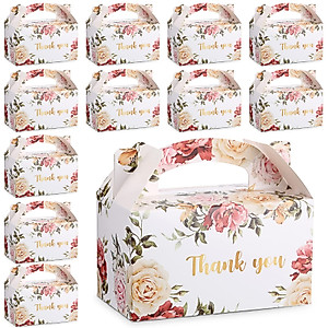 Xinnun 50 Pcs Thank You Treat Boxes Floral Design Gift Boxes Gable Boxes Party Favor Boxes for Tea Party, Mother's Day, Wedding