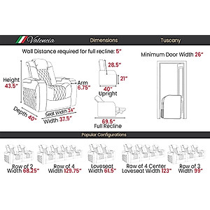 Valencia Tuscany Home Theater Seating | Premium Top Grain Italian Nappa 11000 Leather, Power Reclining, Power Lumbar Support, Power Headrest (Row of 4, Black)