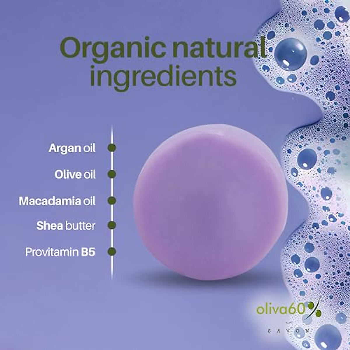 Conditioner & Detangler Bar Lavender Oil for Curly Hair | Extra Moisturizing | Frizz Control for Damaged | Olive, Argan & Macadamia Oil | Sulfate & Paraben Free | Vegan | 1.94 oz | OLIVA 60