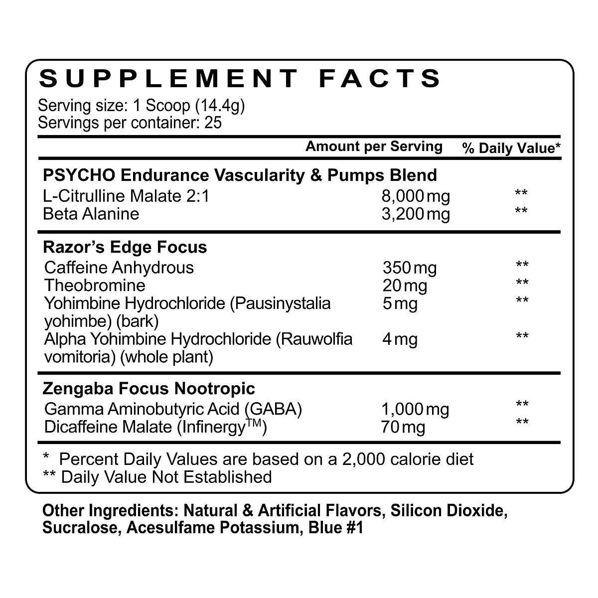 Psycho Pharma New Perfect Powders with Zengaba Energy Feel Good Focus Edge of Insanity - Most Intense Workout Powder for Focus, Strength & Energy
