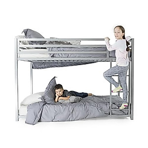 DHP Miles Low Metal Bunk Bed Frame for Kids, With Built-in Ladder, High Guardrail and Metal Slats, Floor Bed Bottom Bunk, No Boxspring Required, For Small Spaces, Full-Over-Full, Blue