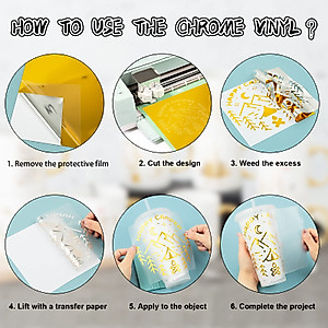 VINYL FROG Gold Chrome Vinyl - 12"x60" Glossy Mirror Adhesive Vinyl Roll Gold Permanent Metallic Craft Vinyl Works with Cameo and Other Cutters