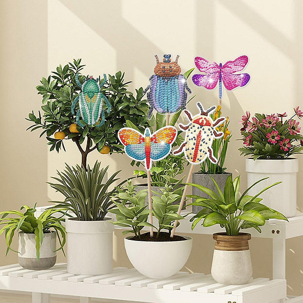 8 Piece Color Insects Diamond Art Painting Kits, Insects Diamond Stakes Painting Art Club for Adults Kids Home Crafts Garden Decor