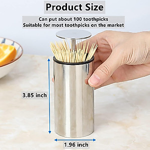 Kemaily Toothpick Holder, Automatic Stainless Steel Toothpick Holder Dispenser Click Open, Modern Toothpick Storage Box for Bamboo Toothpick