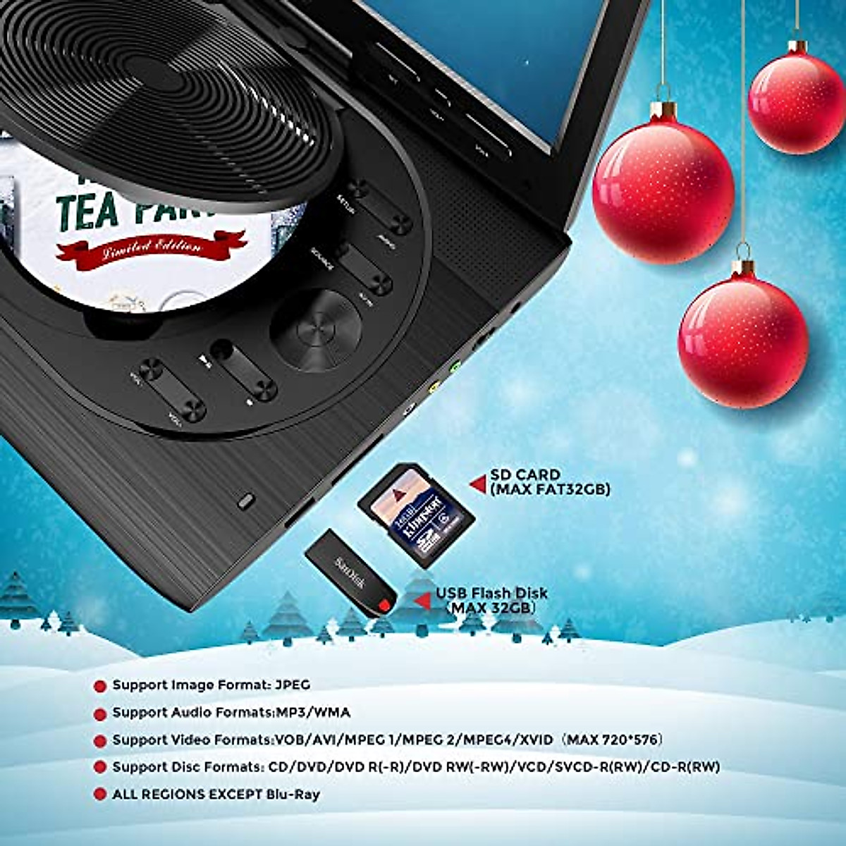 MYDASH 12.5" Portable DVD Player, Car DVD Player for Kids with 10.5" HD Swivel Screen, 5 Hrs Rechargeable Battery, Support CD/DVD/SD Card/USB, Car Headrest Mount Case, Car Charger, Region Free, Black