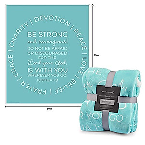 Bloom Enterprise Scripture Blanket - Religious Throw Blanket Makes Ideal Christian Gifts for Women - Prayer Blanket Has Bible Verse Joshua 1:9, Healing Blanket for Women & Christian Socks (Teal)