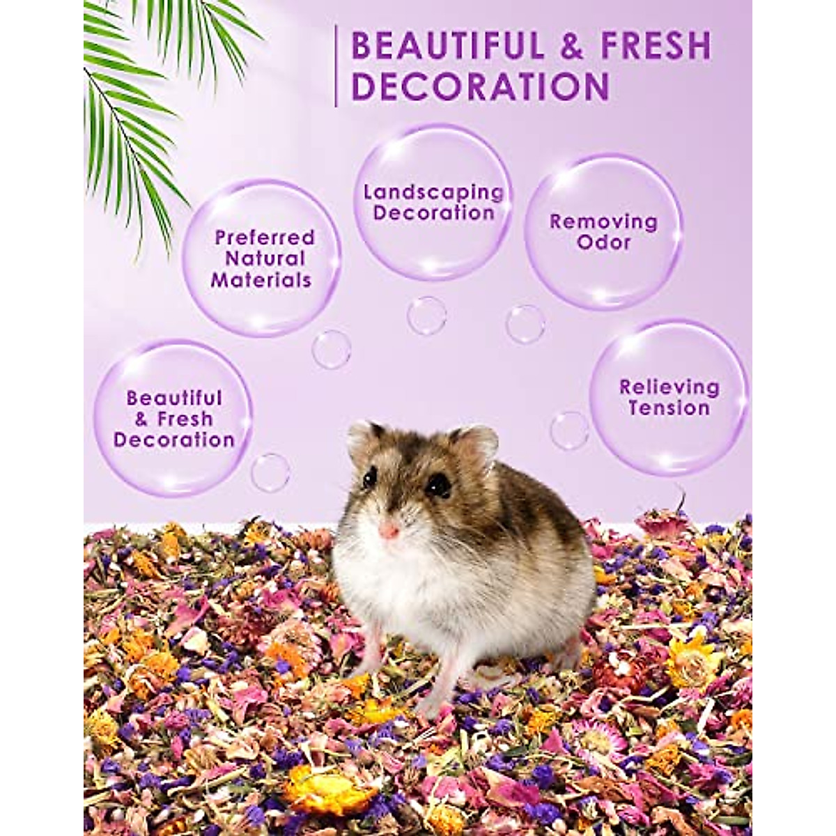 Bissap Natural Flower & Herb Hamster Bedding 300g/10.5oz, Small Animal Soft Flower Habitat Decor for Syrian Dwarf Hamster Gerbil Chinchilla Mice Degu and Other Small Pet Flower Bedding Odor Control