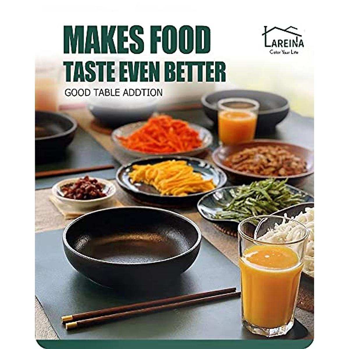 Lareina Pasta Bowls, Ceramic Salad Bowl, Large Serving Bowls, Wide and Shallow, Microwave and Dishwasher Safe, Chip and Scratch Resistant, 35 Ounce - Set of 4 (Cast Iron Black)