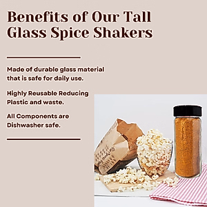Premium Glass Spice Shakers - 16 oz Versatile Seasoning and Spice Dispenser with Sifting Lids for Popcorn, Cheese, Cinnamon, and Salt, Made in USA by JARMING COLLECTIONS
