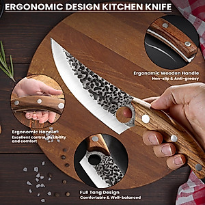 MDHAND Chef Knife - Hand Forged Viking Knife with Sheath, High Carbon Steel Butcher boning Knife,Japanese Knife for Meat Cutting in Kitchen, BBQ, Camping, Hunting