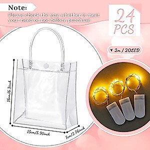 24 Pcs LED Light Clear Plastic Gift Bags Wedding Gift Bags with LED Fairy Lights Reusable Transparent PVC Gift Wrap Bag with Handle for Christmas Thanksgiving Wedding Birthday Baby Shower Party Favor