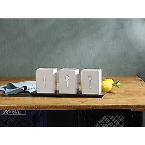 Towle Living 3-Piece Ceramic Caddy with Wood Tray