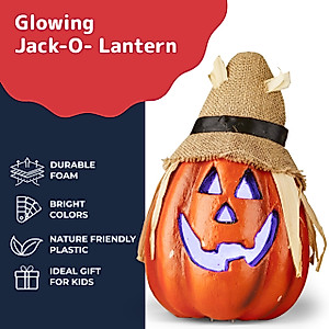 Prextex Halloween Pumpkin Decorations - 3pc Set of Halloween Outdoor Pumpkin Decorations for Porch - Jack-o-Lanterns Decor Pumpkin Lights