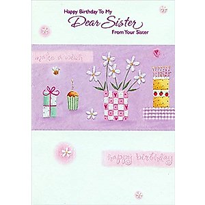 Designer Greetings Daisies in Pink and White Box with Shimmering White Sections Sister Birthday Card from Sister